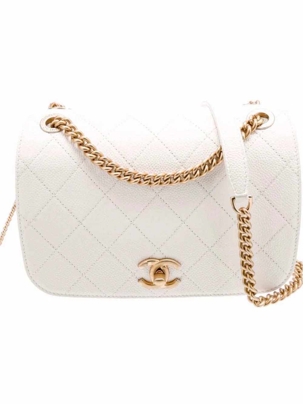 CHANEL | Bags | Chanel White Quilted Shoulder Bag With Gold Chain And ...